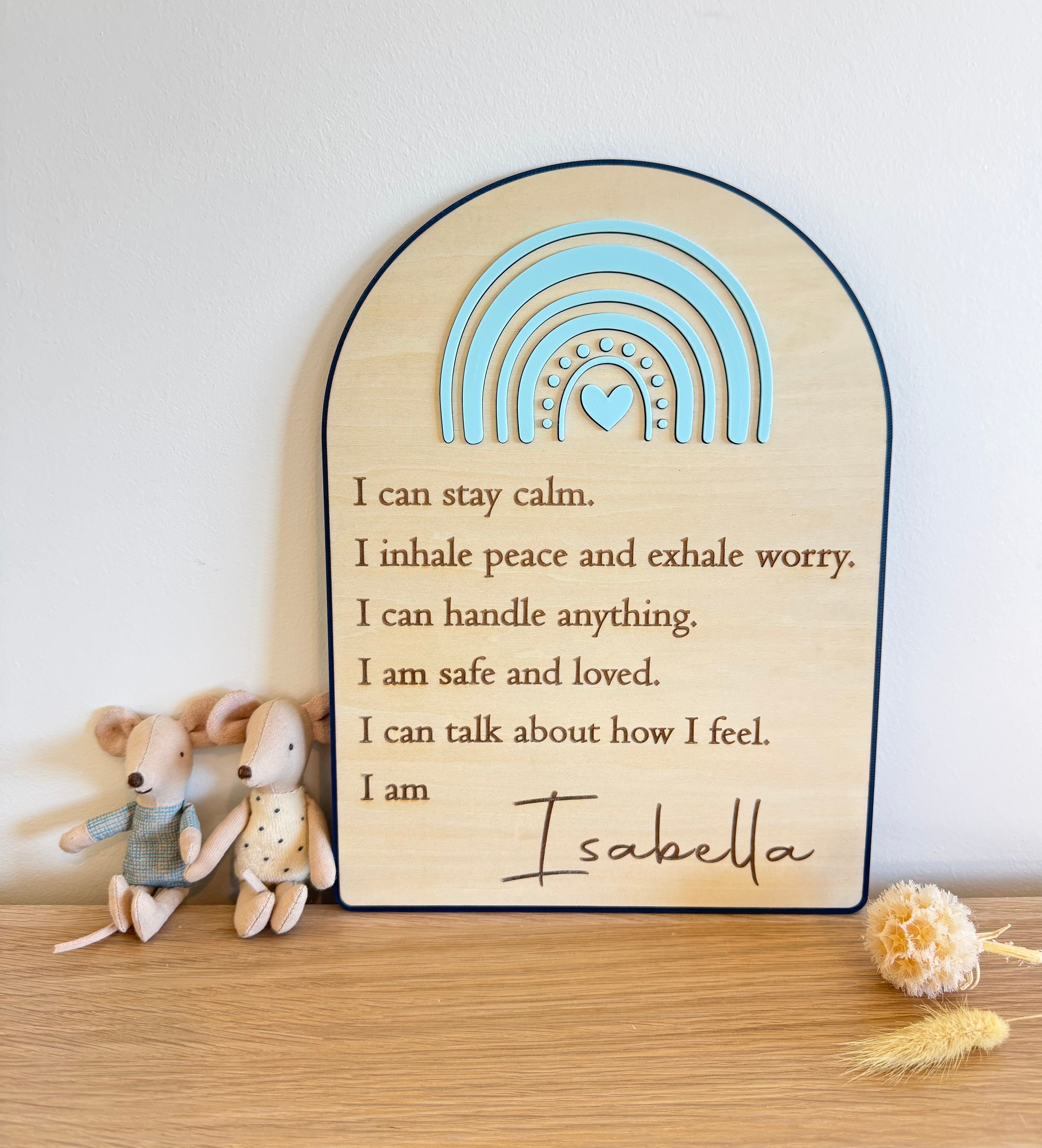 Custom Anxiety Affirmation Rainbow Sign - Blue - Luma Light