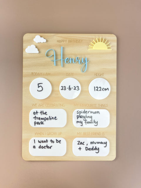 Personalised Name Birthday Board - Fill in each year Sun - Luma Light ...